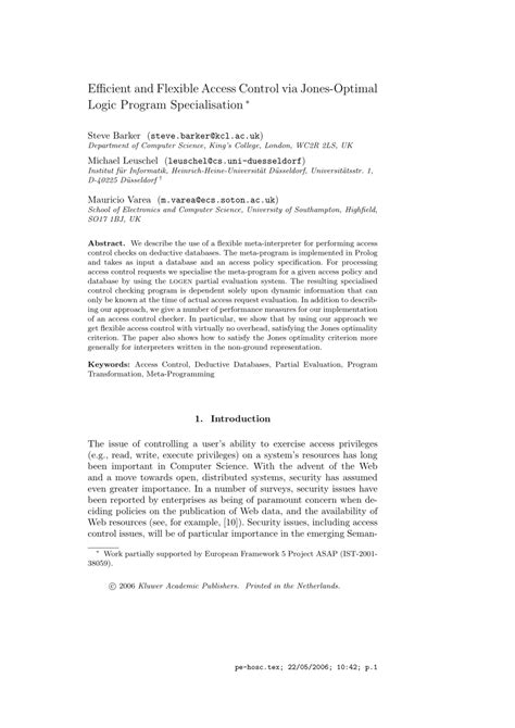 Pdf Efficient And Flexible Access Control Via Jones Optimal Logic Program Specialisation
