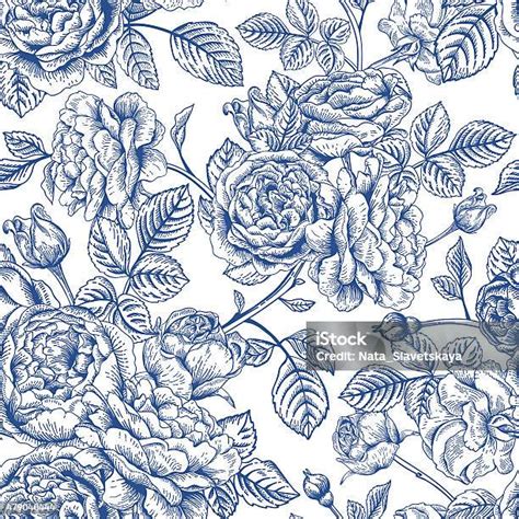 Seamless Pattern With Roses向量圖形及更多玫瑰圖片 玫瑰 式樣 花 Istock