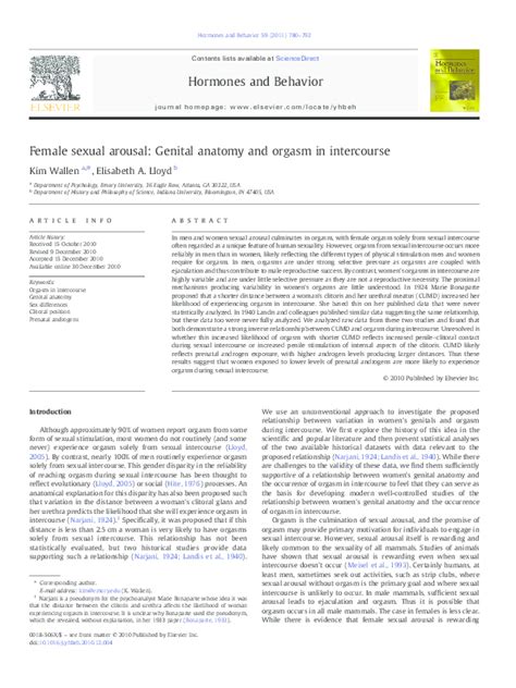 Pdf Female Sexual Arousal Genital Anatomy And Orgasm In Intercourse