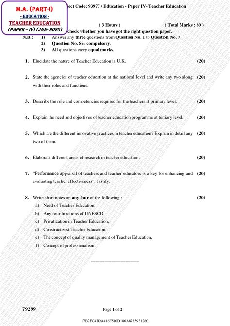 University Of Mumbai M A Part I Education Paper Iv Teacher