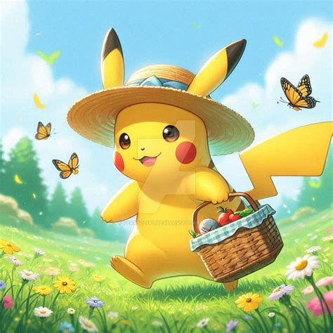 Pikachu With Picnic Basket In The Meadow By Parasocialitess On Deviantart