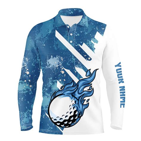 Blue And White Golf Ball Flame Mens Golf Polo Shirts Custom Team Golf