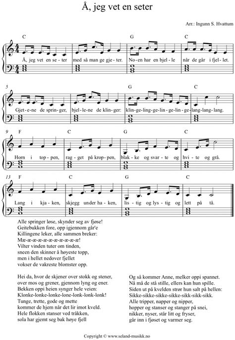 Å jeg vet en seter Enkle akkorder Seland Musikk