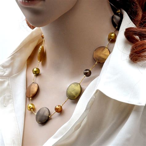 Francy Satin Gold Gold Satin Murano Glass Necklace Murano Glass Of Venice