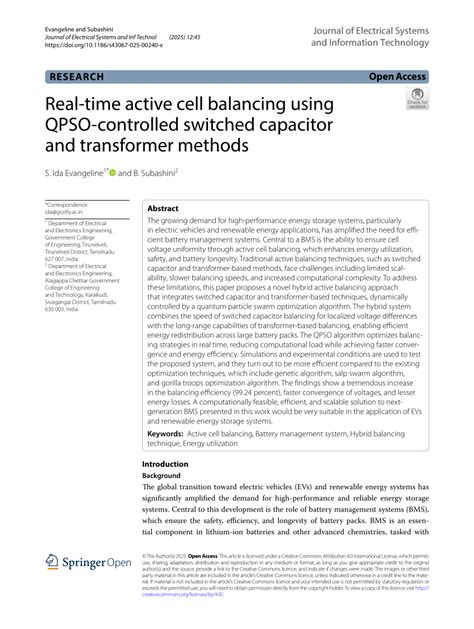 Pdf Real Time Active Cell Balancing Using Qpso Controlled Switched Capacitor And Transformer
