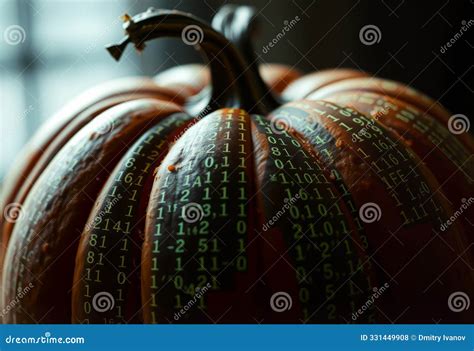 Macrorealism Ascii An Intensely Detailed Pumpkin With Ascii Char Stock