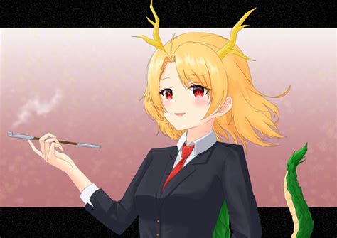 Safebooru 1girl Antlers Blonde Hair Dragon Tail Formal Highres
