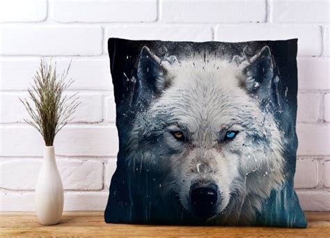 Rackhams White Wolf Face Splashart Cushions 60cm X 60cm By Rackhams