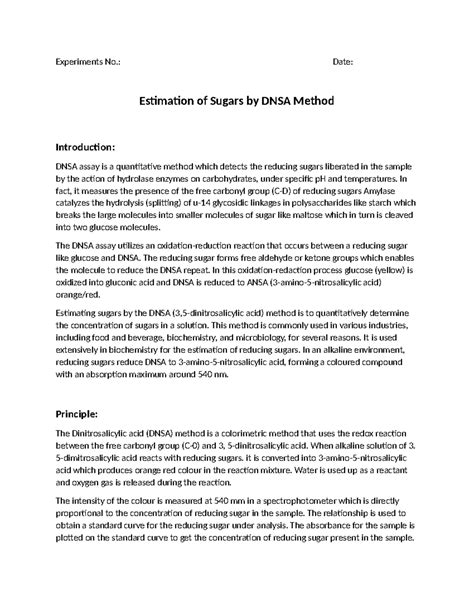 Dnsa Useful For Sugar Estimation Experiments No Date Estimation Of Sugars By Dnsa Method