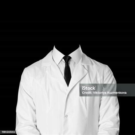 의사 흰색 코트 흰색 셔츠와 검은 넥타이를 입은 남자 얼굴없이 검은 색 배경에 격리 Stem 주제에 대한 스톡 사진 및 기타