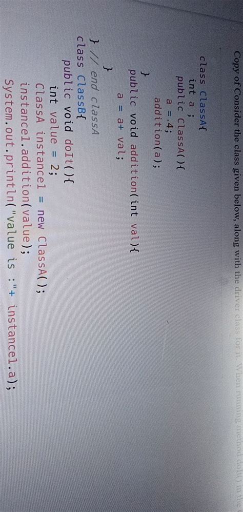 Copy Of Consider The Class Given Below Along Studyx