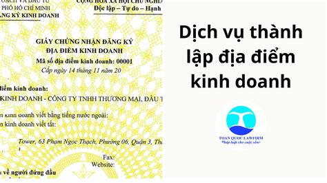 Dịch Vụ Thành Lập địa điểm Kinh Doanh 63 Tỉnh Thành