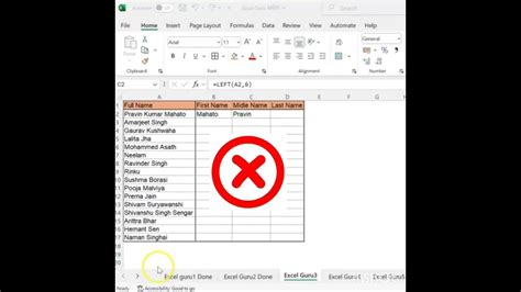 Extract First Last And Middle Nameinnocentexcelshorts Exceltips Exceltutorial