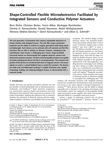 PDF ShapeControlled Flexible Microelectronics Facilitated By Integrated Sensors And