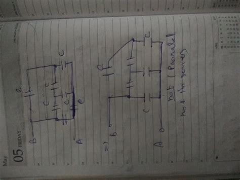 Six Equal Capacitors Each Of Capacitance C Are Connected As Shown In The Figure The Equivalent