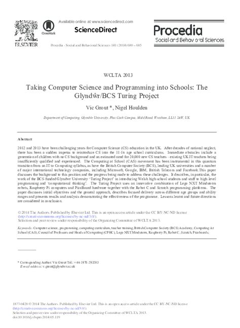 Pdf Taking Computer Science And Programming Into Schools The Glyndŵr
