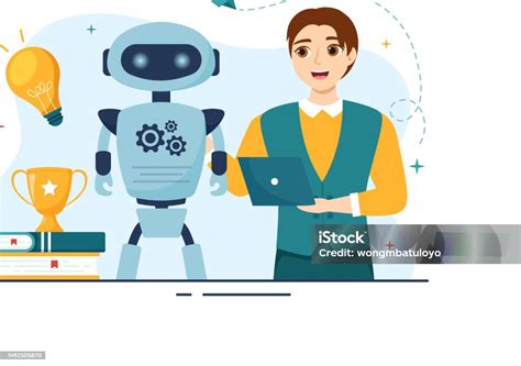 청소년 로봇 프로젝트와 로봇 공학 학교 벡터 일러스트레이션 만화 손으로 그린 랜딩 페이지 템플릿에 프로그래밍 및 엔지니어링 로봇 개념에 대한 스톡 벡터 아트 및 기타 이미지