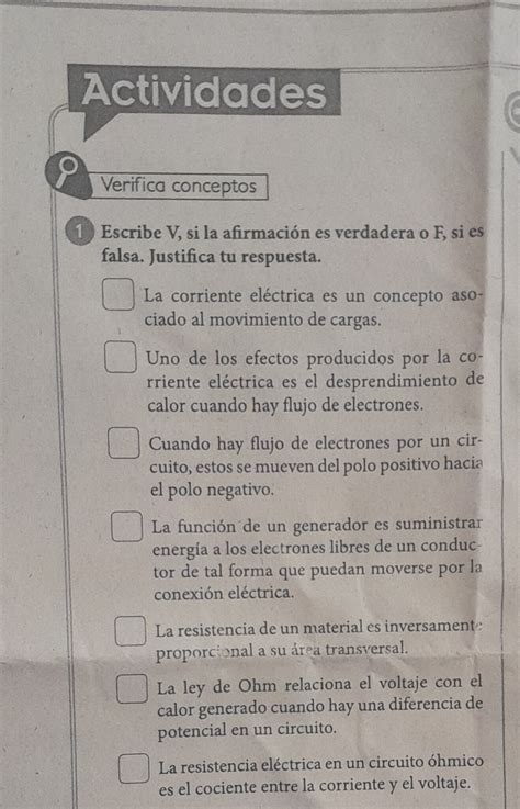 SOLVED Actividades Verifica conceptos 1 Escribe V si la afirmación es verdadera o F si es