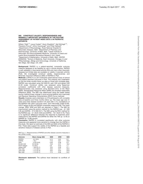 Pdf 069 Construct Validity Responsiveness And Minimally Important