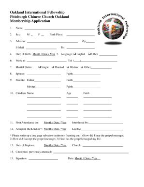 Fillable Online Pcco Oif Baptism Application Fax Email Print Pdffiller