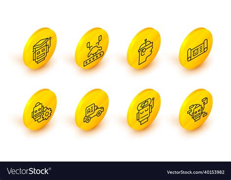 Set Line Robot Low Battery Charge Autonomous Vector Image