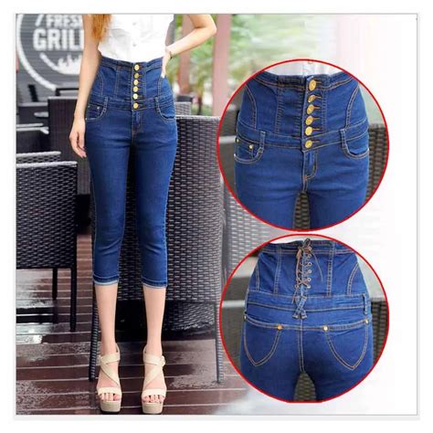 S 4xl Big Size High Waist Capris Women Sexy Skinny Jeans Female Denim