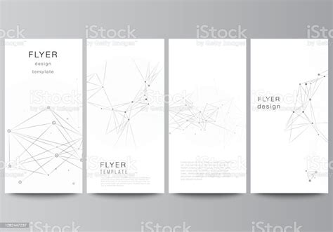 전단지의 벡터 레이아웃 웹 사이트 광고 디자인배너 디자인 템플릿 수직 전단지 디자인 웹 사이트 장식 회색 기술 배경과 연결 라인과 점 네트워크 개념 개념에 대한 스톡 벡터