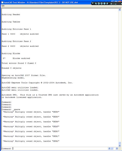 Multiply Owned Handle Warnings On Empty Dwt After Recover Autodesk