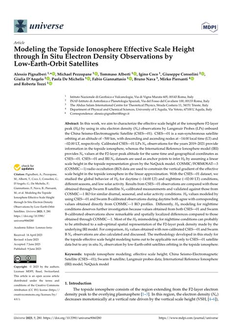 Pdf Modeling The Topside Ionosphere Effective Scale Height Through In Situ Electron Density