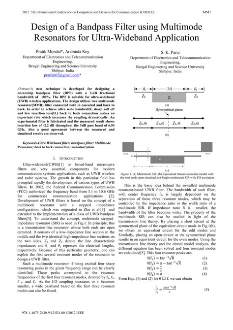 pdf design of a bandpass filter using multimode resonators for ultra