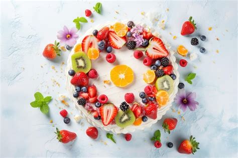Top View Von Köstlichem Cremigem Kuchen Mit Frischen Erdbeeren Und