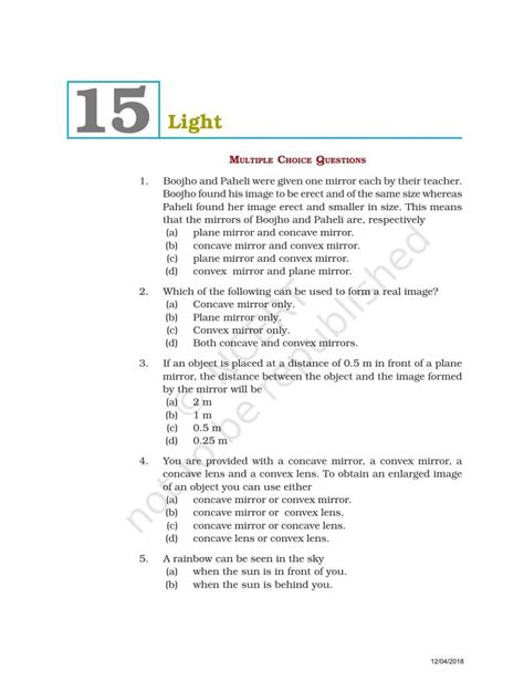 Ncert Exemplar Book For Class 7 Science Chapter 15 Light