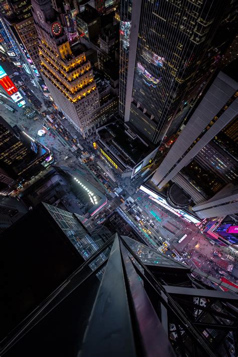 A Look Down At Times Square In New York City At Night Times Square