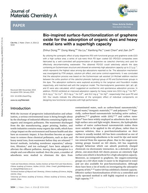 Pdf Bio Inspired Surface Functionalization Of Graphene Oxide For The