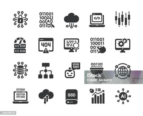 Big Data Solid Icons Containing Ai Analyzing Cloud Computing Solid