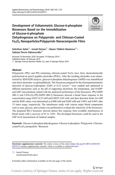 Development Of Voltammetric Glucose 6 Phosphate Biosensors Based On The