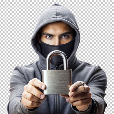 Front View Of Hacker Holding Lock Premium AI Generated PSD
