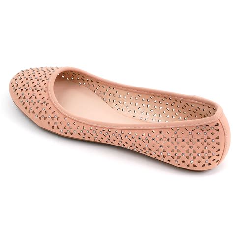 Womens Ballet Flats Perforated Rhinestone Embellished Spring Shoes
