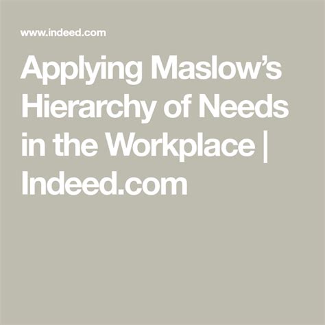 Applying Maslows Hierarchy Of Needs In The Workplace Indeed Maslows Hierarchy Of Needs