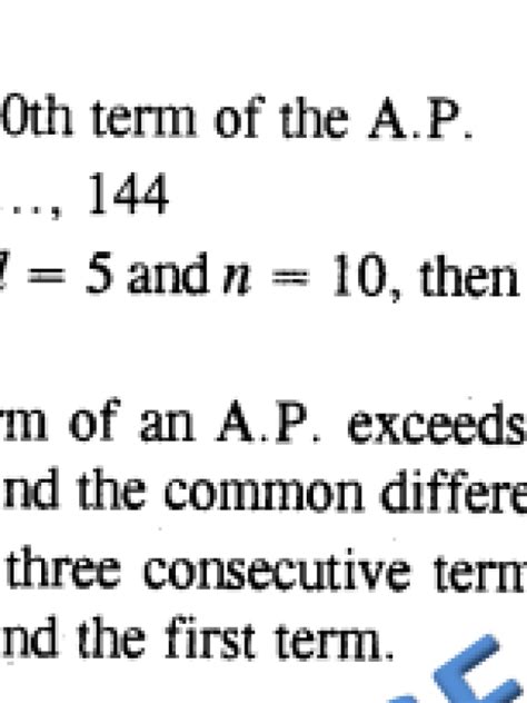 Cbse Class 10 Maths Arithmetic Progressions Formative Assessment