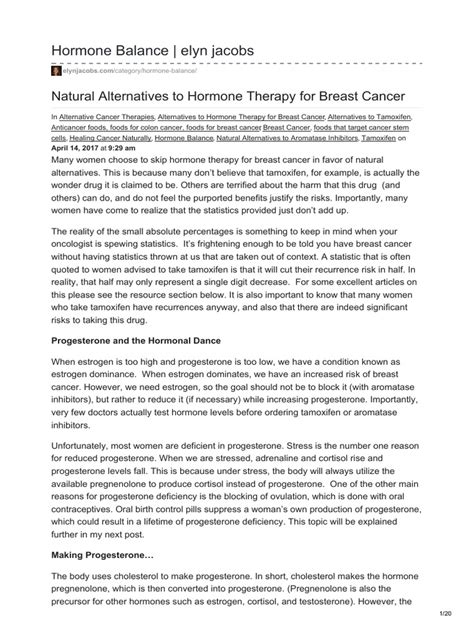 Elyn Jacobs Hormone Balance Pdf Cancer Breast Cancer