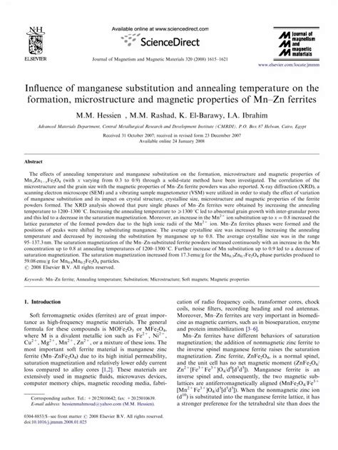 Pdf Influence Of Manganese Substitution And Annealing Temperature On