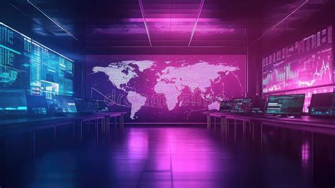 Global Network Data Analysis In Futuristic Control Room Stock Image