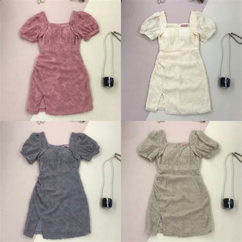 Elsa Y027 ชุดเดรสกระโปรงคอเหลี่ยมแขนตุ๊กตาดีเทลขนนก เรียบหรูดูแพง ใส่