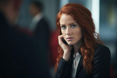 Premium Photo Portrait Of Redhead Female Secretary Listening