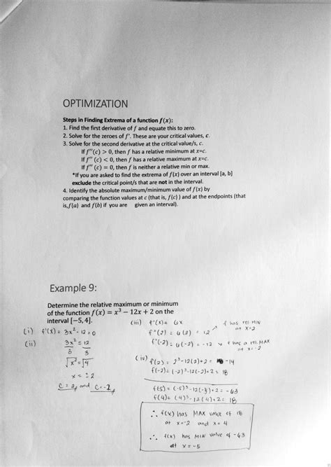 Solution Basic Calculus Notes Optimization Examples Studypool