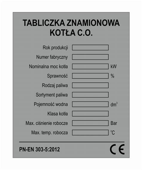 Tabliczka znamionowa na piec kocioł grzewczy C O x cm Grawer Znak Długopisy z logo