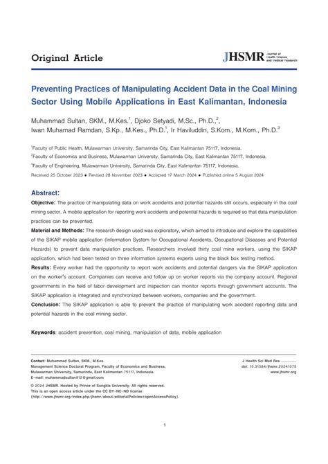 Pdf Preventing Practices Of Manipulating Accident Data In The Coal