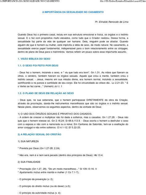 Importância Da Sexualidade No Casamento Pdf Relação Sexual Humano