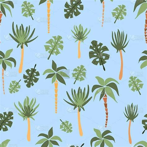 可爱的手绘卡通手掌和仙人掌。无缝模式。素材 花瓣网